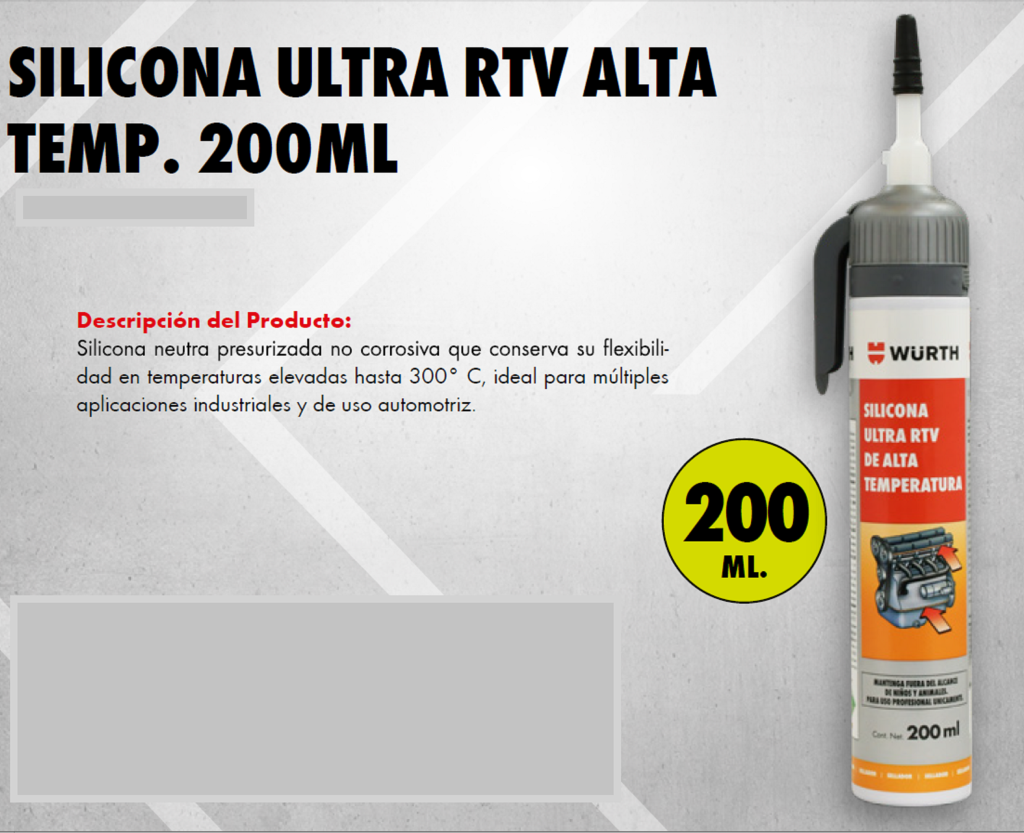 Silicona wurth Ultra RTV de Alta Temperatura 200ml - Comercializadora ...